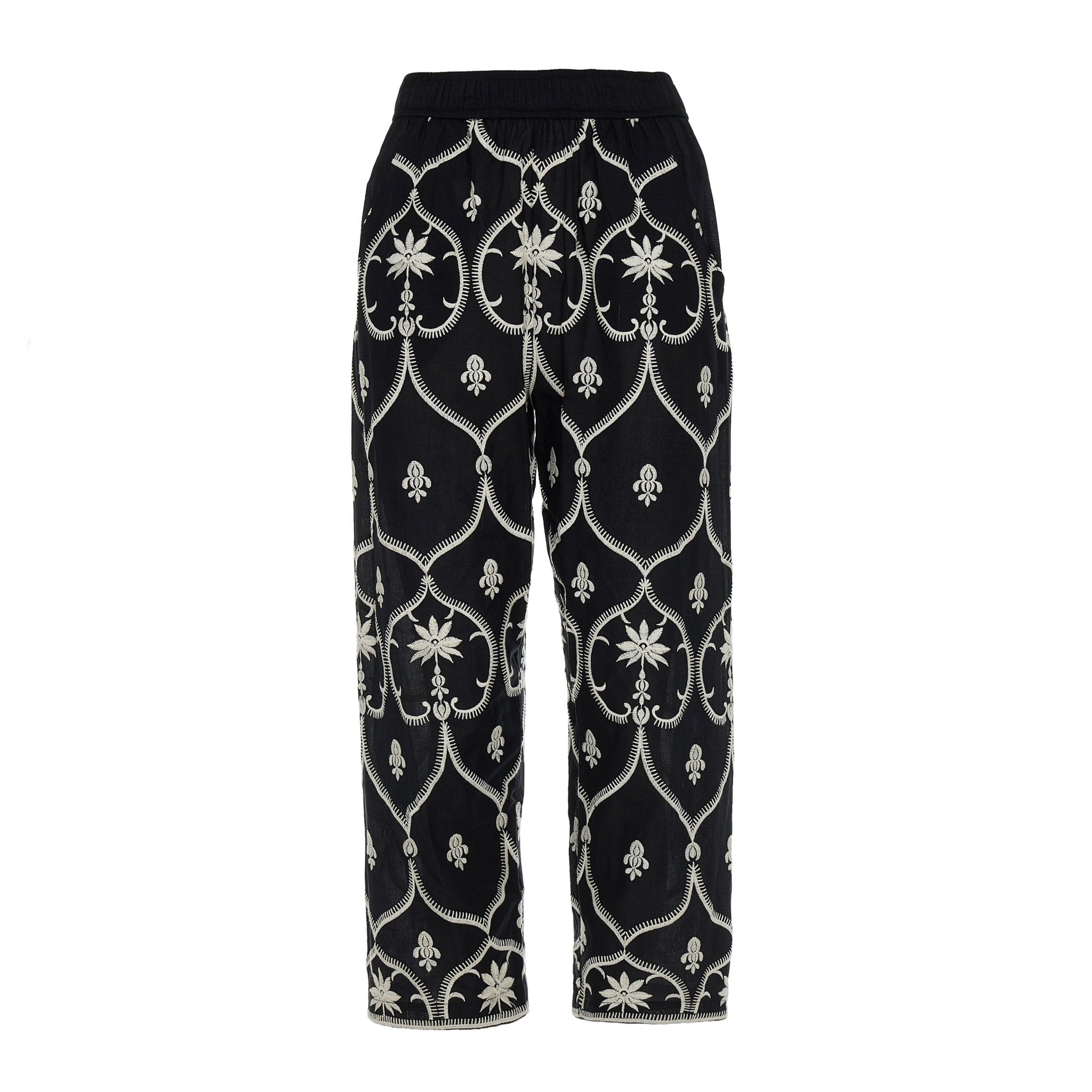 Black Embroidered Cropped Trousers – Pasha Living
