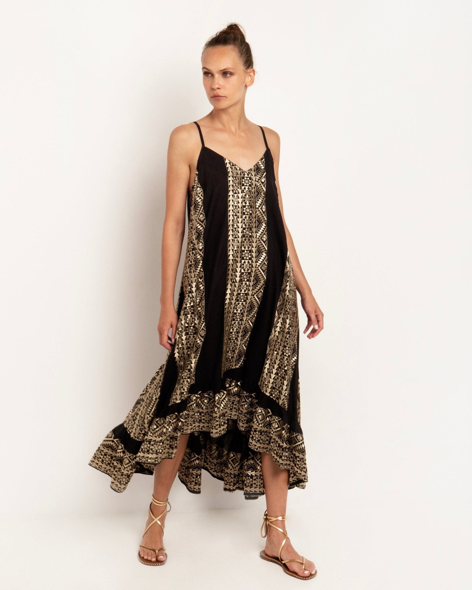 Classic Triangle Strappy Dress | Black & Gold – Pasha Living