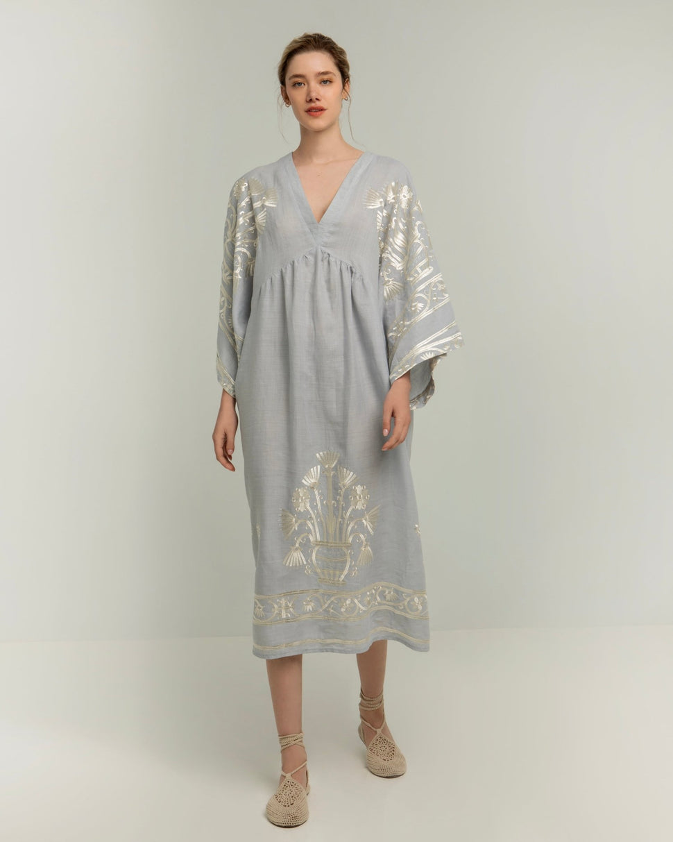 Crete Dress | Light Grey & Champagne – Pasha Living